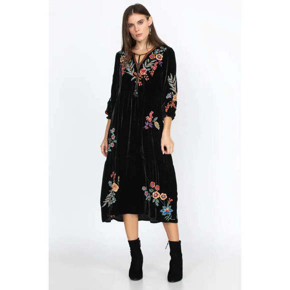 Johnny Was | Dresses | Johnny Was Ardell Velvet Boho Midi Dress Floral ...